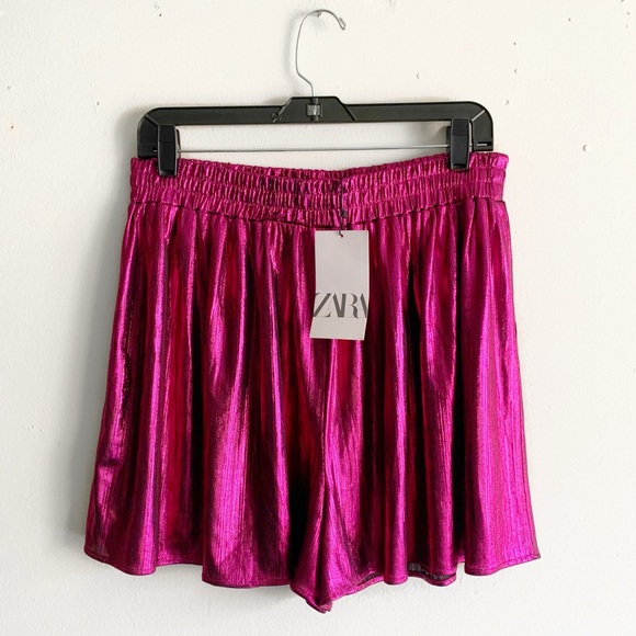 Zara | Shorts | New Zara Pink Metallic Shorts Large Festival Rave ...